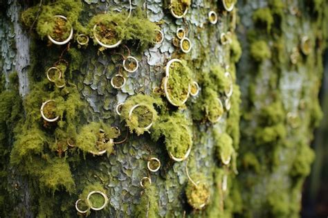 Premium AI Image Lichen Patterns On A Tree Trunk Creating Natural Artwork