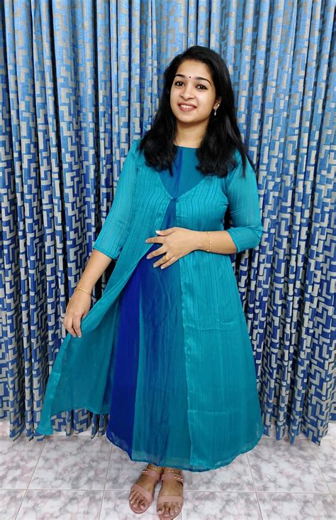 Feeding Long Jacket Kurtis Maternity Wears Peacock Blue Priyas
