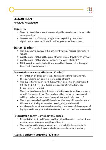 lesson efficiency of algorithms teaching resources