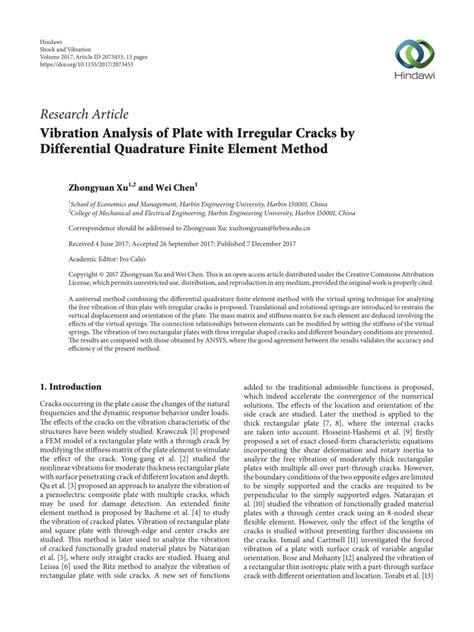 Pdf Vibration Analysis Of Plate With Irregular Cracks By Differential