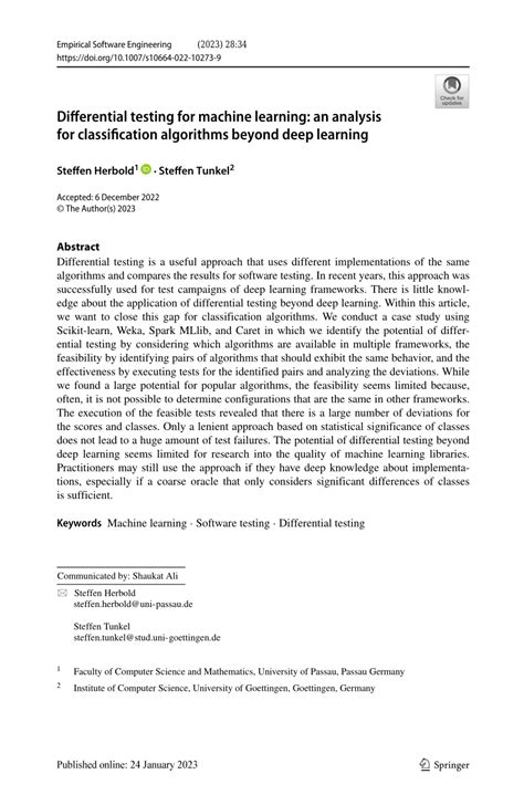 Pdf Differential Testing For Machine Learning An Analysis For