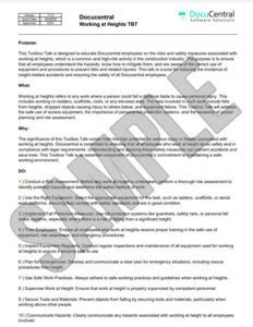 Working At Heights Toolbox Talk