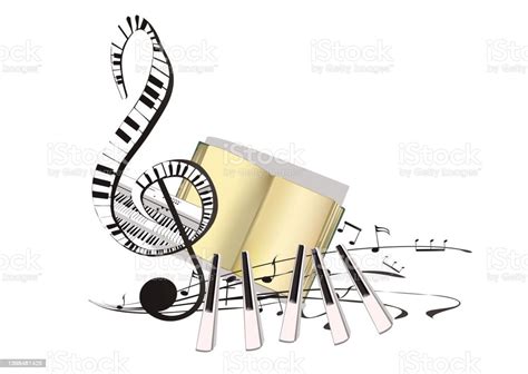 Abstract Musical Design With A Treble Clef And Musical Waves Piano