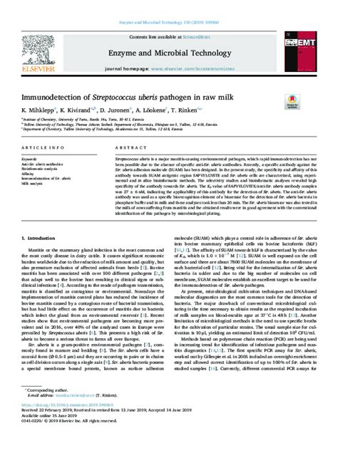 Pdf Immunodetection Of Streptococcus Uberis Pathogen In Raw Milk