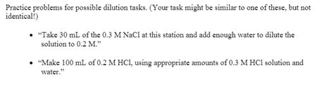 Solved Practice Problems For Possible Dilution Tasks Your Chegg Com