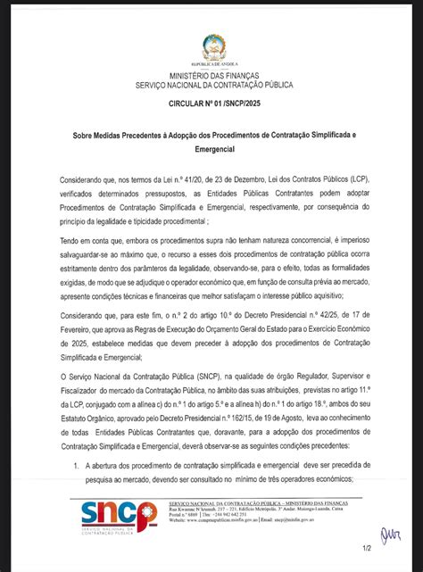 Exmos Sncp Serviço Nacional Da Contratação Pública