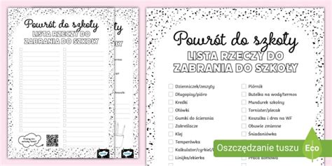 Powrót do szkoły Lista zakupów na powrót do szkoły