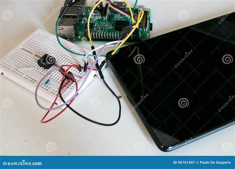Iot Prototype Circuit With Single Board Connected To A Tablet Royalty