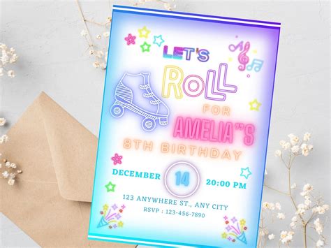 Skate Party Birthday Invitation Roller Skating Party Invitation Girl