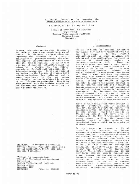 A Digital Controller For Improving The Dynamic Accuracy Of A Robotic Manipulator Ieee