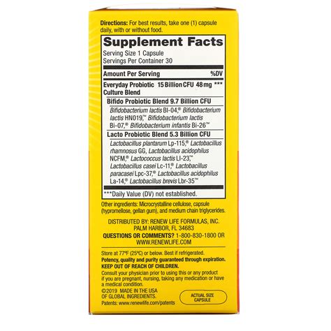 Renew Life Ultimate Flora Everyday Probiotic 15 Billion Live