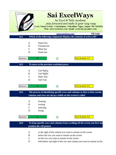 Excelways Ms Excel Mcq Set 2 Pdf Microsoft Excel Worksheet