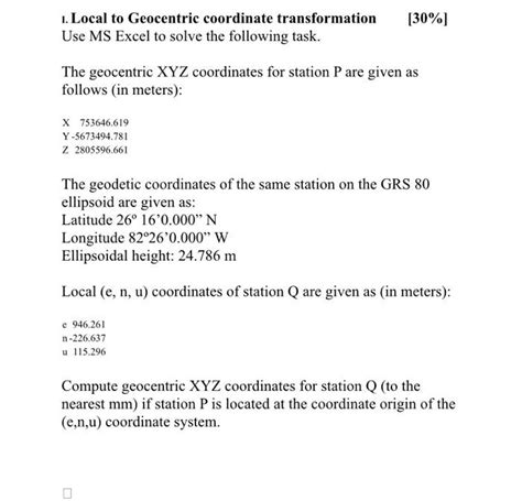 I Local To Geocentric Coordinate Transformation