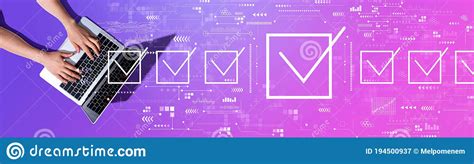 Checklist Concept With Woman Using A Laptop Stock Image Image Of Office Checkbox 194500937