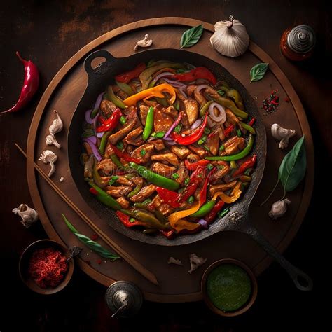 Ai Generated Rustic Stir Fried With Chicken Pork And Vegetables Food