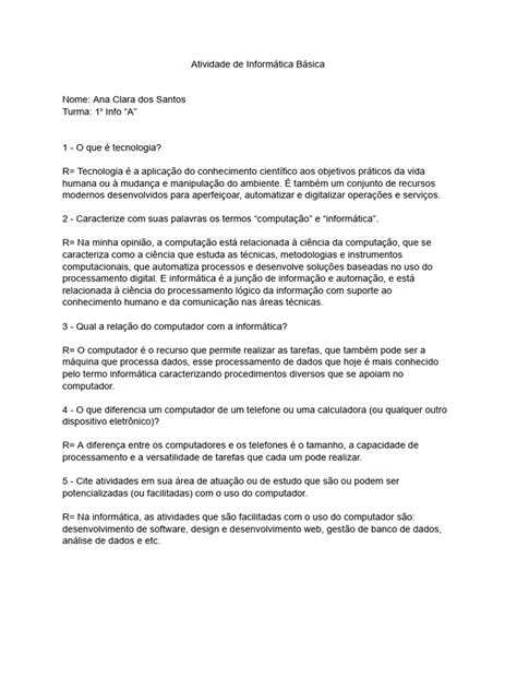 Atividade De Informática Básica Pdf