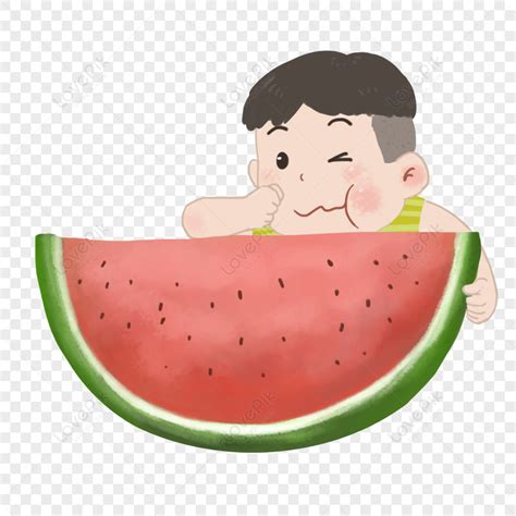 아이가 수박을 먹고 PNG 일러스트 무료 다운로드 Lovepik