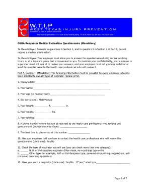 Fillable Online 1910 134 App C OSHA Respirator Medical Evaluation