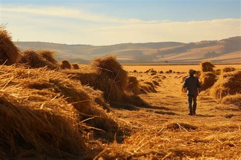 Premium Photo Harvesting Hay In Stacks Photo