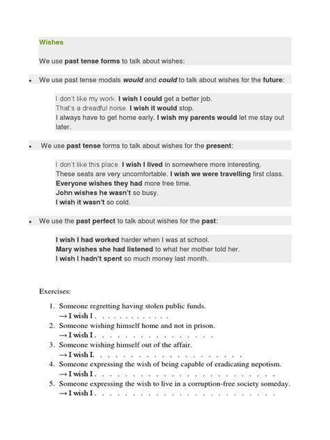 Wishes Exercises Webss Pdf