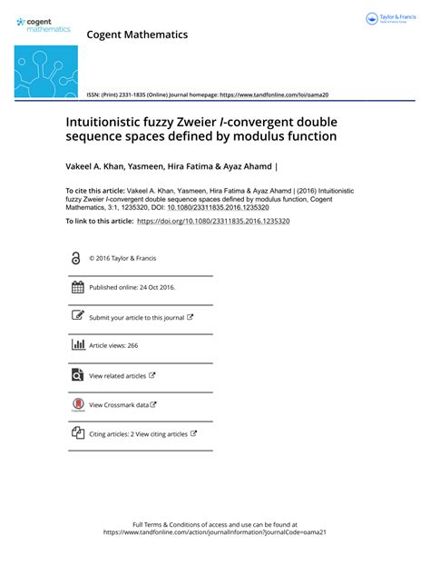 Pdf Intuitionistic Fuzzy Zweier I Convergent Double Sequence Spaces