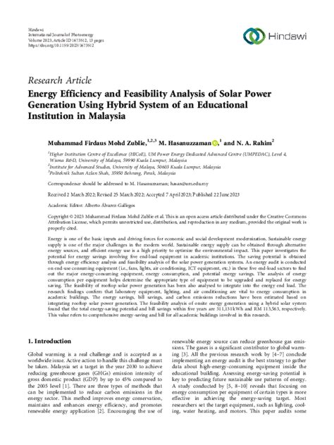 Pdf Energy Efficiency And Feasibility Analysis Of Solar Power Generation Using Hybrid System