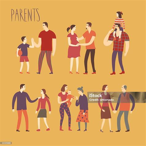Ein Set Von Comic Eltern Und Kinder Stock Vektor Art Und Mehr Bilder