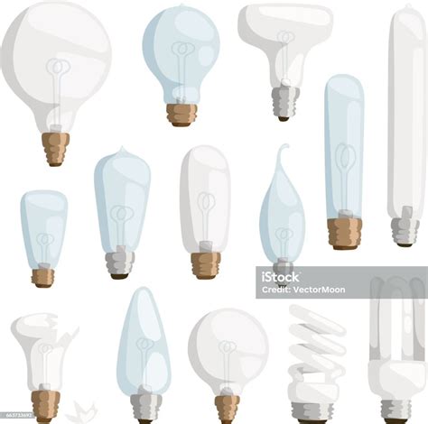 만화 램프 전구 전기 디자인 평면 벡터 일러스트 레이 션 설정 절연된 전기 아이콘 개체 밝은 그래픽 기호 기호 해결책 에너지 권위에 대한 스톡 벡터 아트 및 기타 이미지
