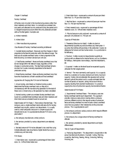 Chapter 5 Overhead Notes Chapter 5 Overhead Factory Overhead All