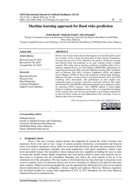 Pdf Machine Learning Approach For Flood Risks Prediction