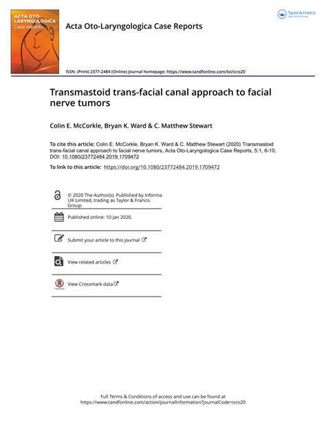 Pdf Transmastoid Trans Facial Canal Approach To Facial Nerve Tumors