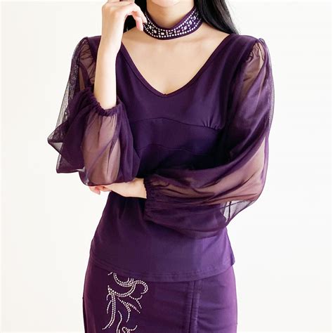 퀸잇 항아리 쉬폰 소매 블라우스 스포츠 상의 댄스복 여성 라인 라틴 차밍 줌바 모던 봄 가을