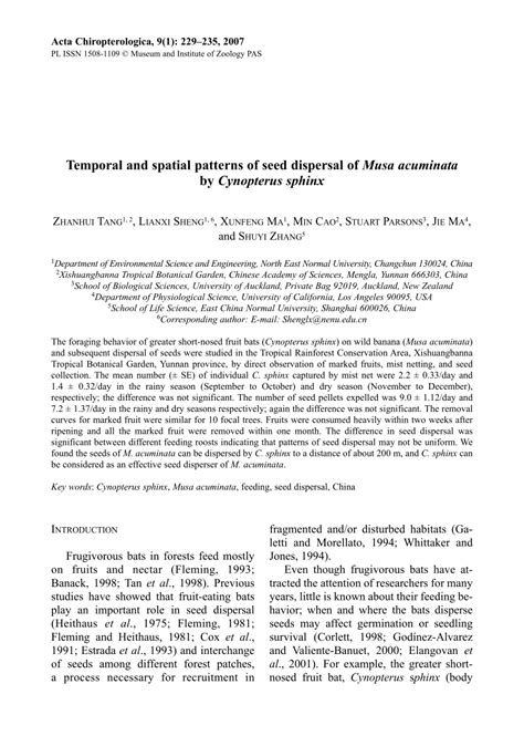 Pdf Temporal And Spatial Patterns Of Seed Dispersal Of Musa Acuminata