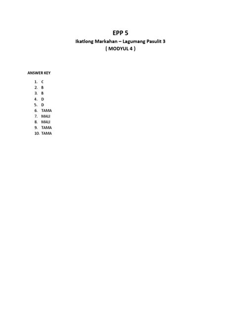 Epp 5 Quarter 3 Module 4 Answer Key Pdf