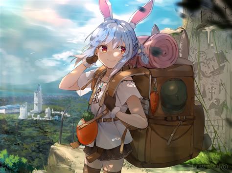 Blue Hair Carrots Red Eyes Gloves Fantasy Castle Usada Pekora