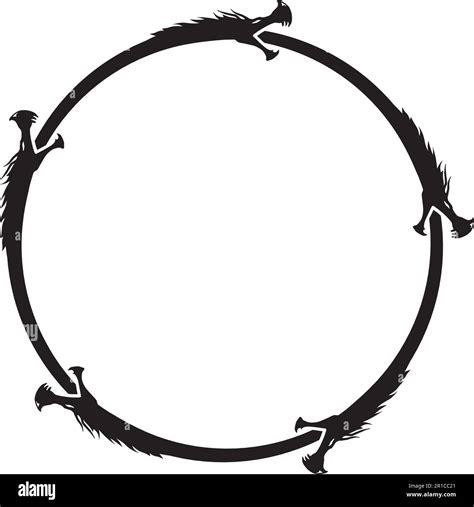 Ouroboros Circle Of Five Black Dragons Tattoo Concept Stock Vector