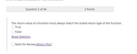 solved question 2 of 46 2 points the return value of a