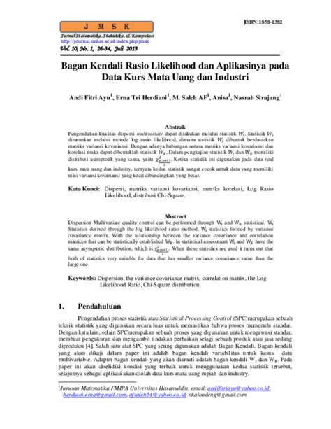 Pdf Bagan Kendali Rasio Likelihood Dan Aplikasinya Pada Data Kurs
