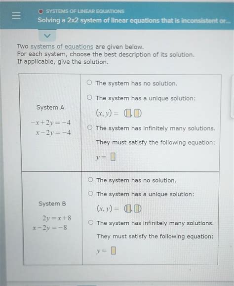 Solved O Systems Of Linear Equations Solving A X System Of Chegg