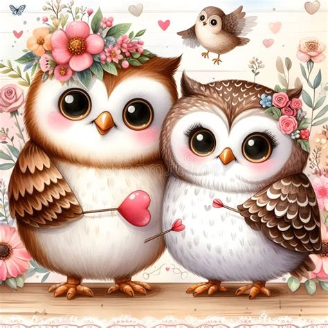Adorable Cute Owl Couple Stock Illustration Illustration Of Anime 306728861