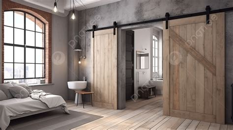 Rustic Sliding Barn Door In A Room Background 3d Illustration Modern