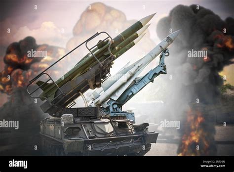 Warhead Missiles And Explosions In Background War Concept 3d Rendered