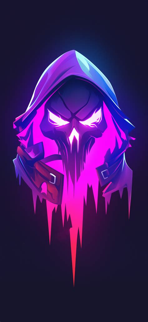 Neon Reaper Hooded Skull Gaming Wallpapers Phone Wallpapers