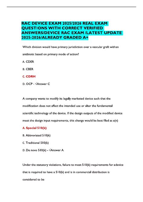 Rac Device Exam 2025 2026 Real Exam Questions With Correct Verified Answers Device Rac Exam