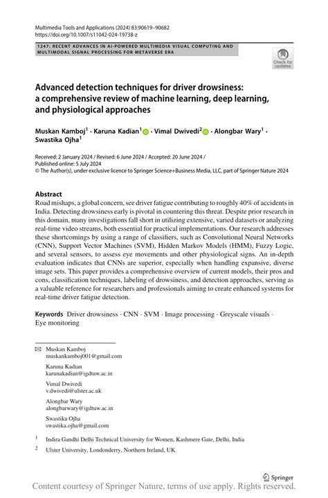 Advanced Detection Techniques For Driver Drowsiness A Comprehensive