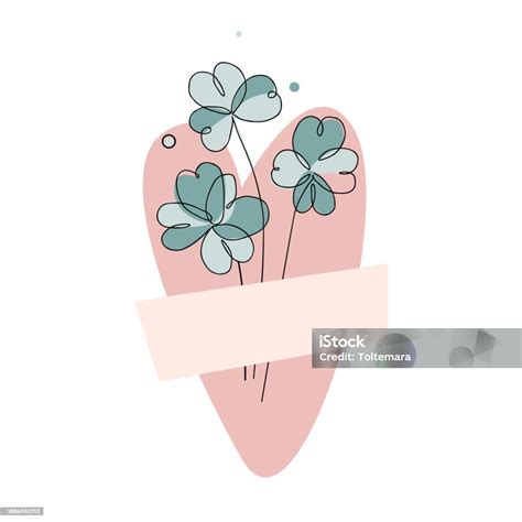 하트는 흰색 배경에 고립 된 클로버 잎으로 테이프를 붙였습니다 치유 된 마음 또는 성 패트릭 데이 개념 벡터 일러스트 레이 션