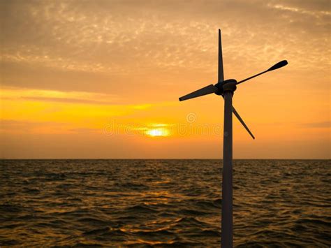 Wind Mill Turbine Farm Offshore Sunset Background Energy Power