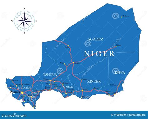 Niger Highly Detailed Political Map Stock Vector Illustration Of