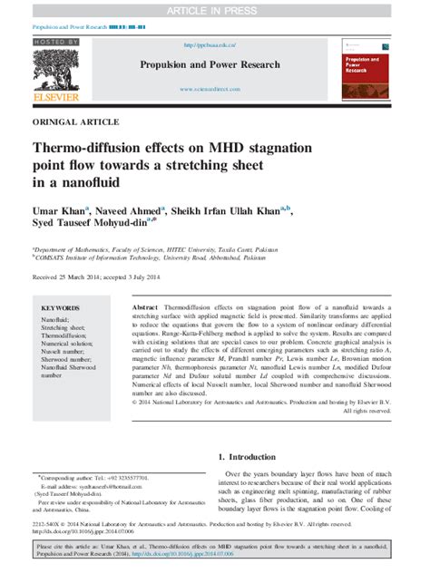 Pdf Thermo Diffusion Effects On Mhd Stagnation Point Flow Towards A