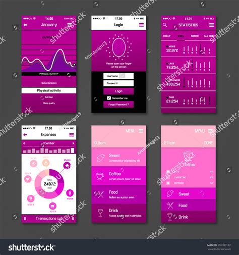 vector ui mobile app set flat stock vector royalty free 301383182